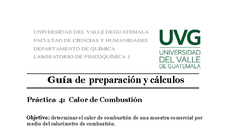 Guía de Preparación y Cálculos - Práctica 4: Calor de Combustión - Studocu