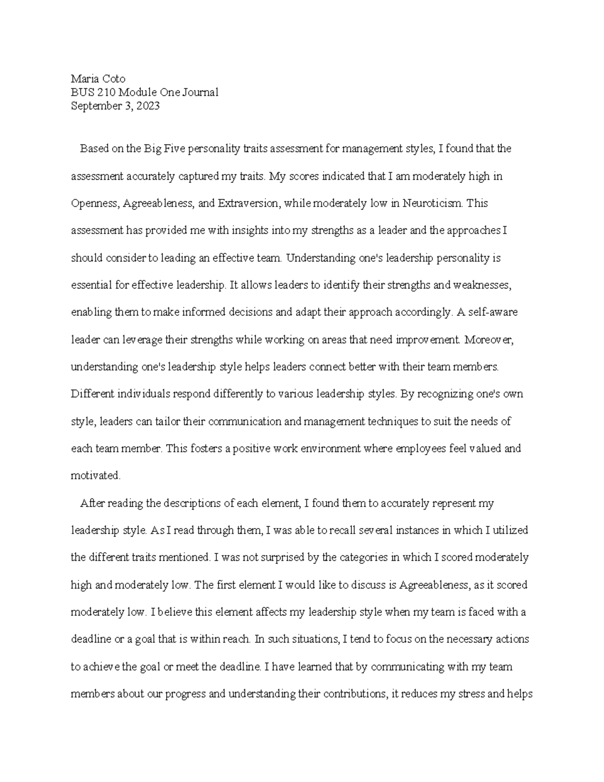 BUS 210 Module One Journal-MC - Maria Coto BUS 210 Module One Journal ...