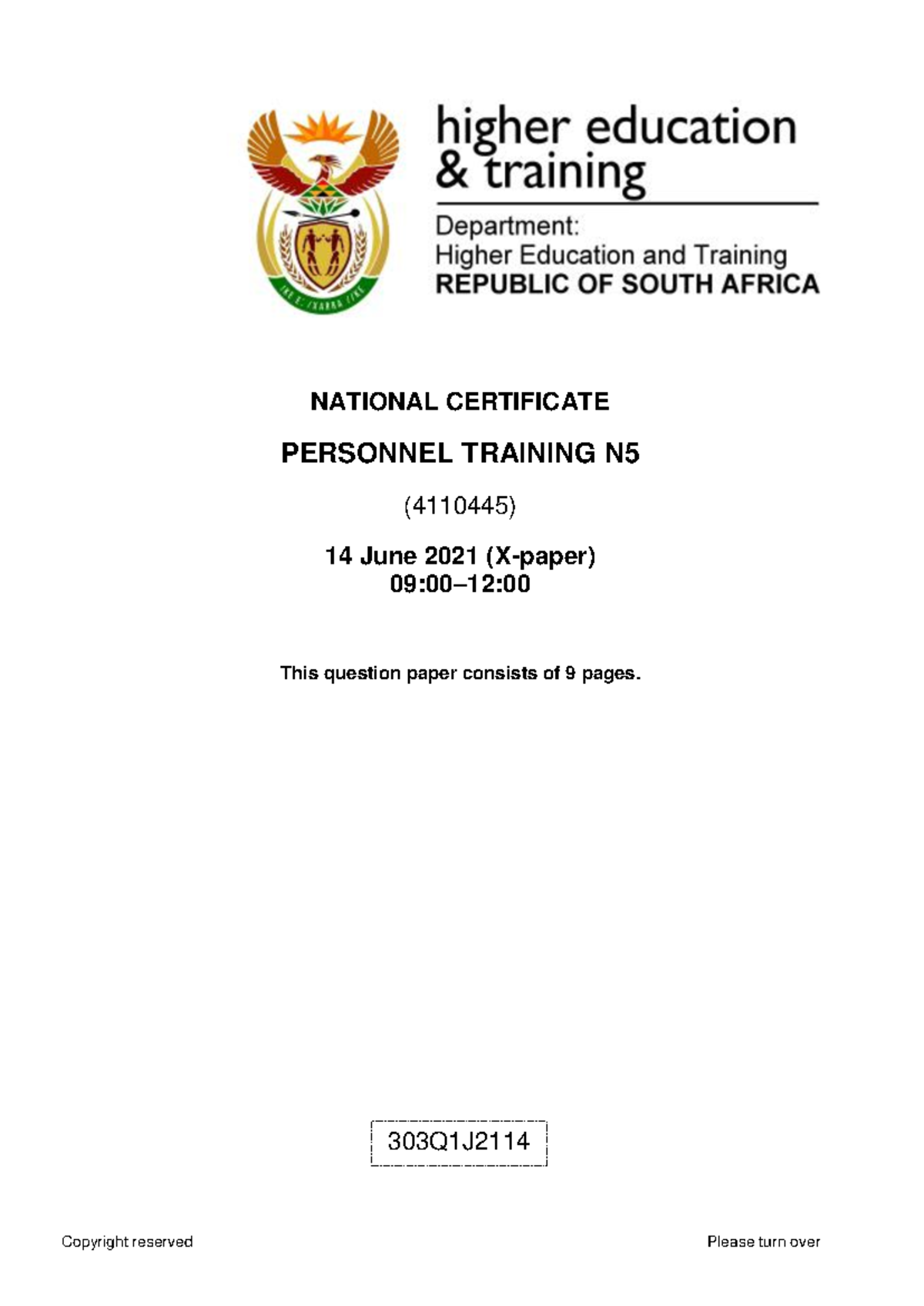 N5 Personnel Training June 2021 - Question Paper and Guidelines - Studocu