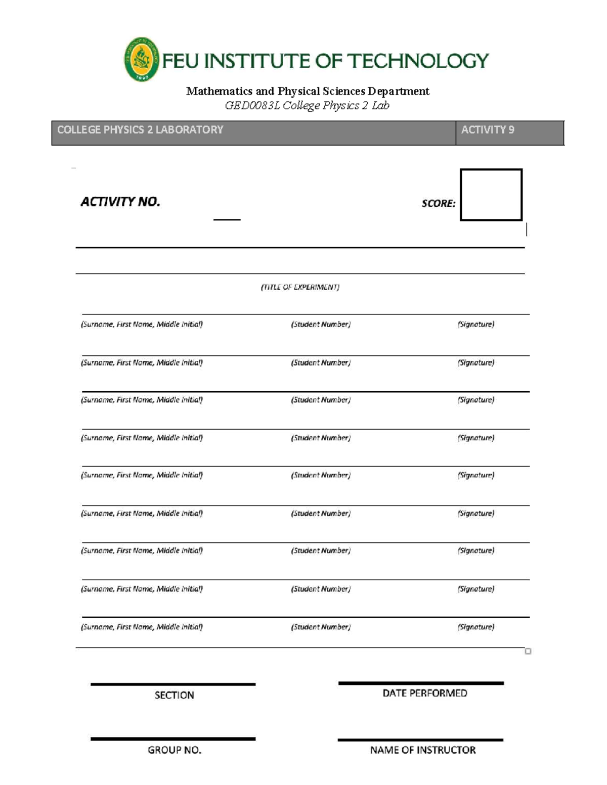 GED0083L College Physics 2 Lab: Kirchhoff's Laws Activity 9 - Studocu