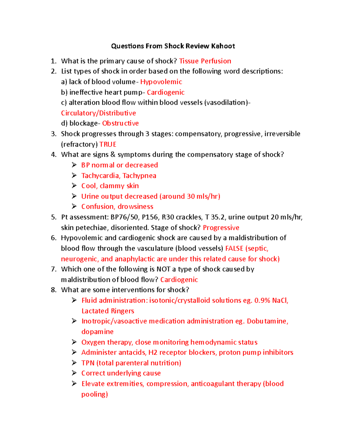 Shock Review Kahoot Quiz Questions and Answers - Studocu