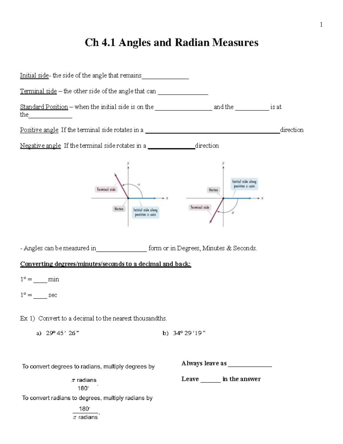 Ch 4.1 Trig Functions & Radian Measures Study Notes - Studocu