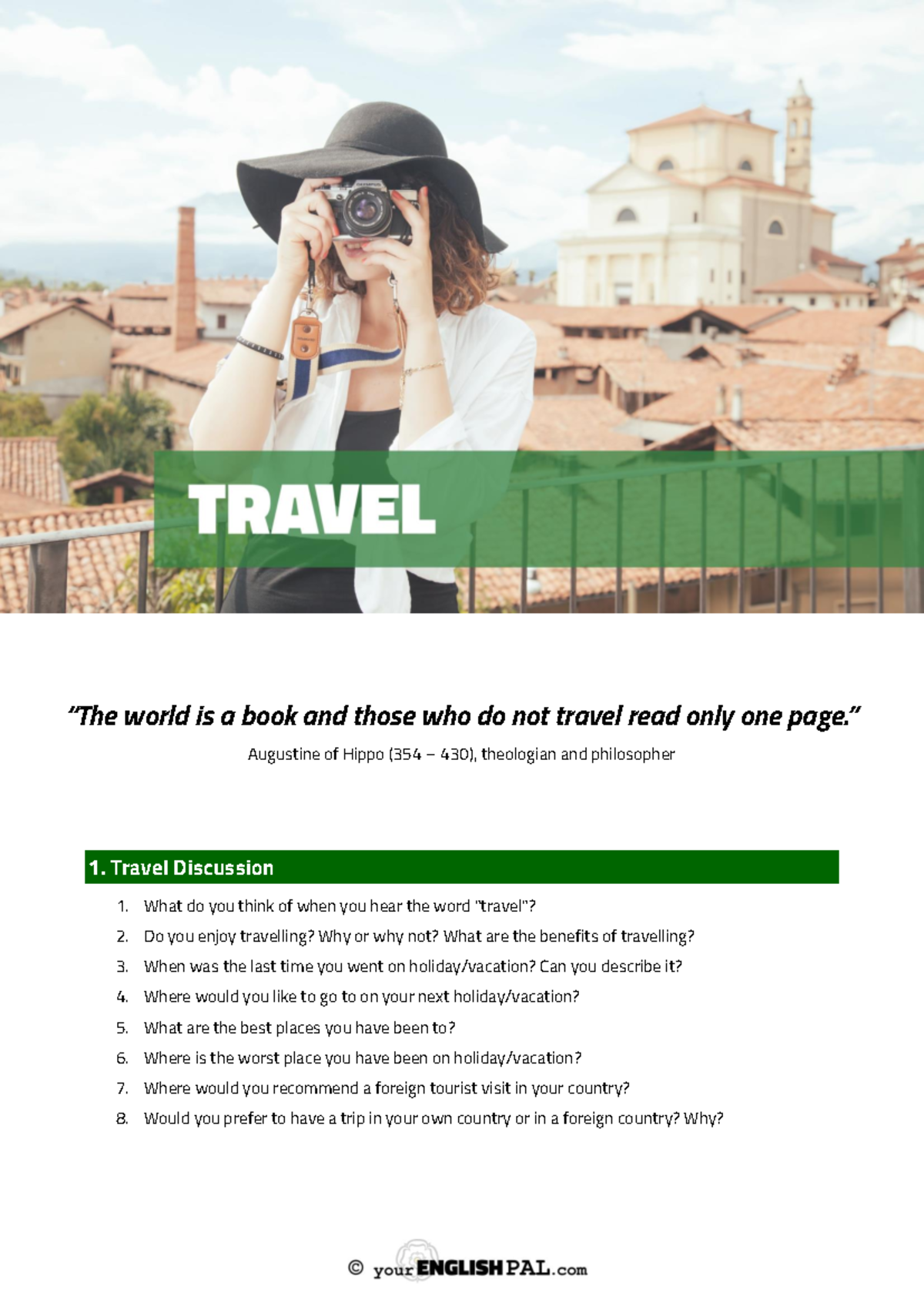 ESL Lesson Plan: Travel Vocabulary & Discussion Activities - Studocu