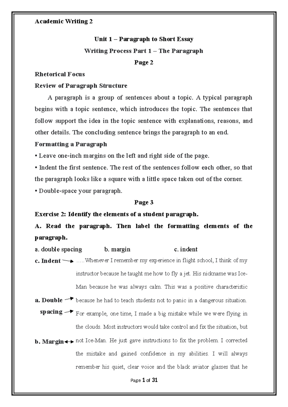Unit 1 - Intro to Paragraphs & Essays: Student Notes (ENG 101) - Studocu