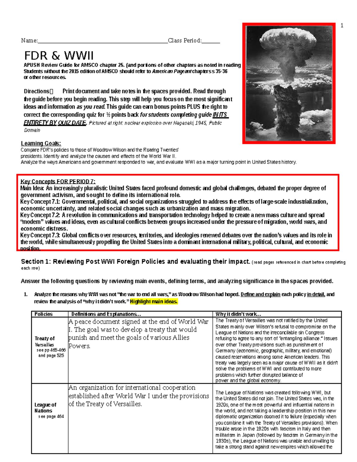 APUSH Review Guide: FDR & WWII (Chapter 25 and More) - Studocu
