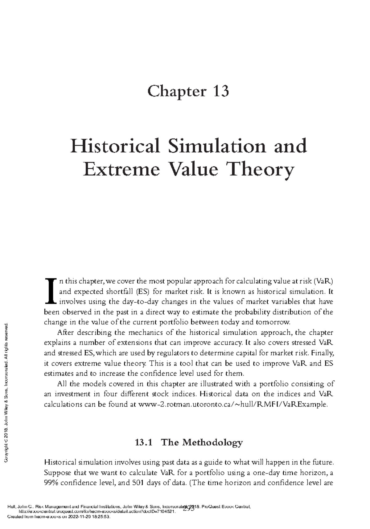 Chapter 13 Historical Simulation and Extreme Value Theory - Chapter 13 ...