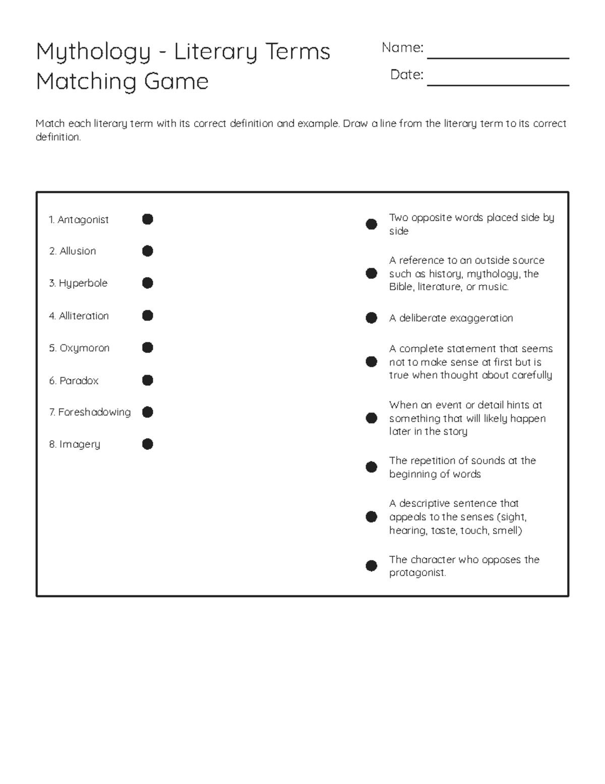 Mythology Literary Terms Matching Game: Definitions & Examples - Studocu