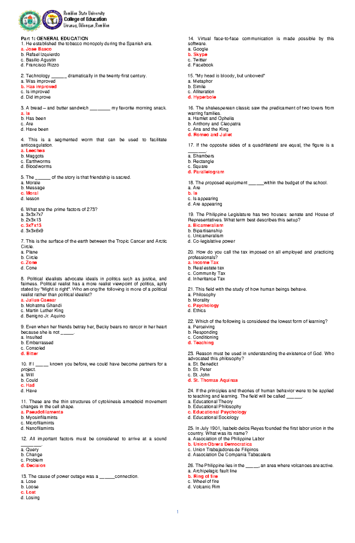 BSED Reviewer for Battery Exam: General Education Insights - Studocu