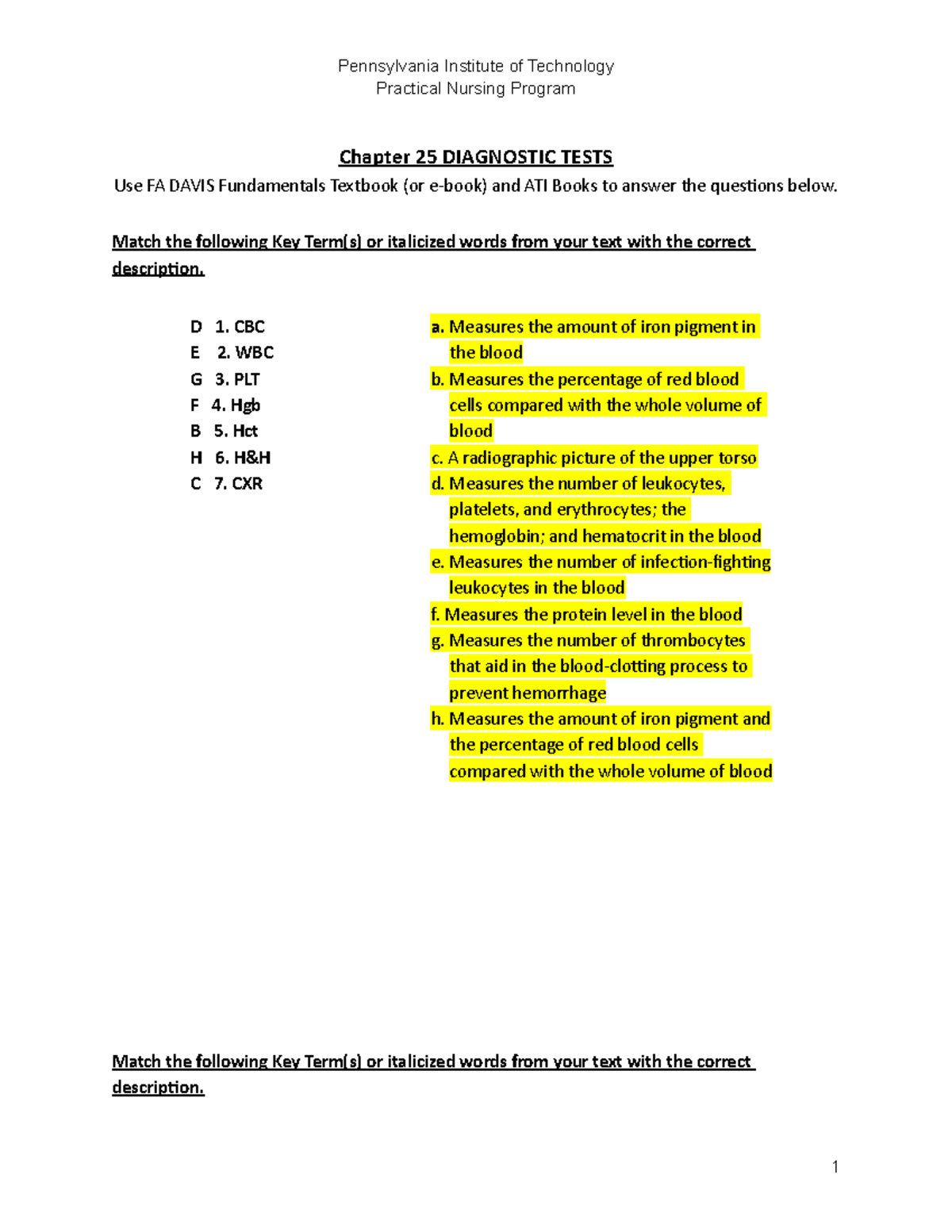 Ch 25 Diagnostic Tests: Key Terms & Descriptions for Nursing - Studocu