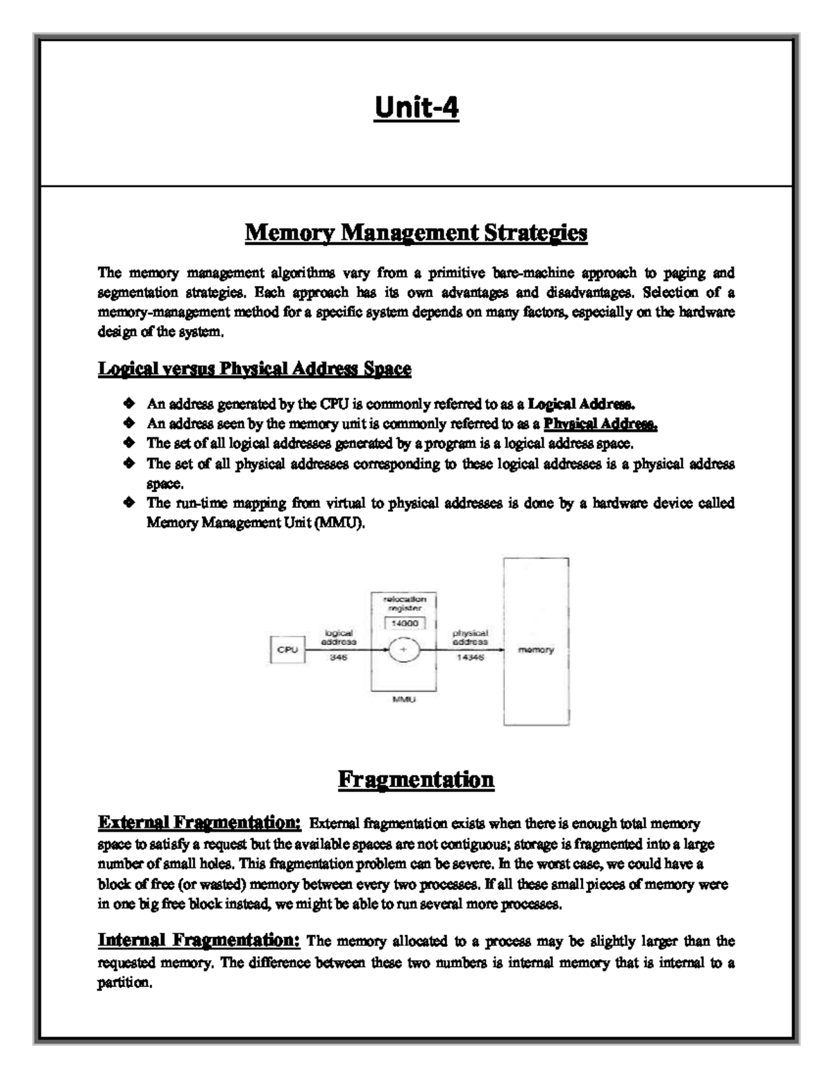 Unit-4 Memory Management Strategies and Techniques - Studocu