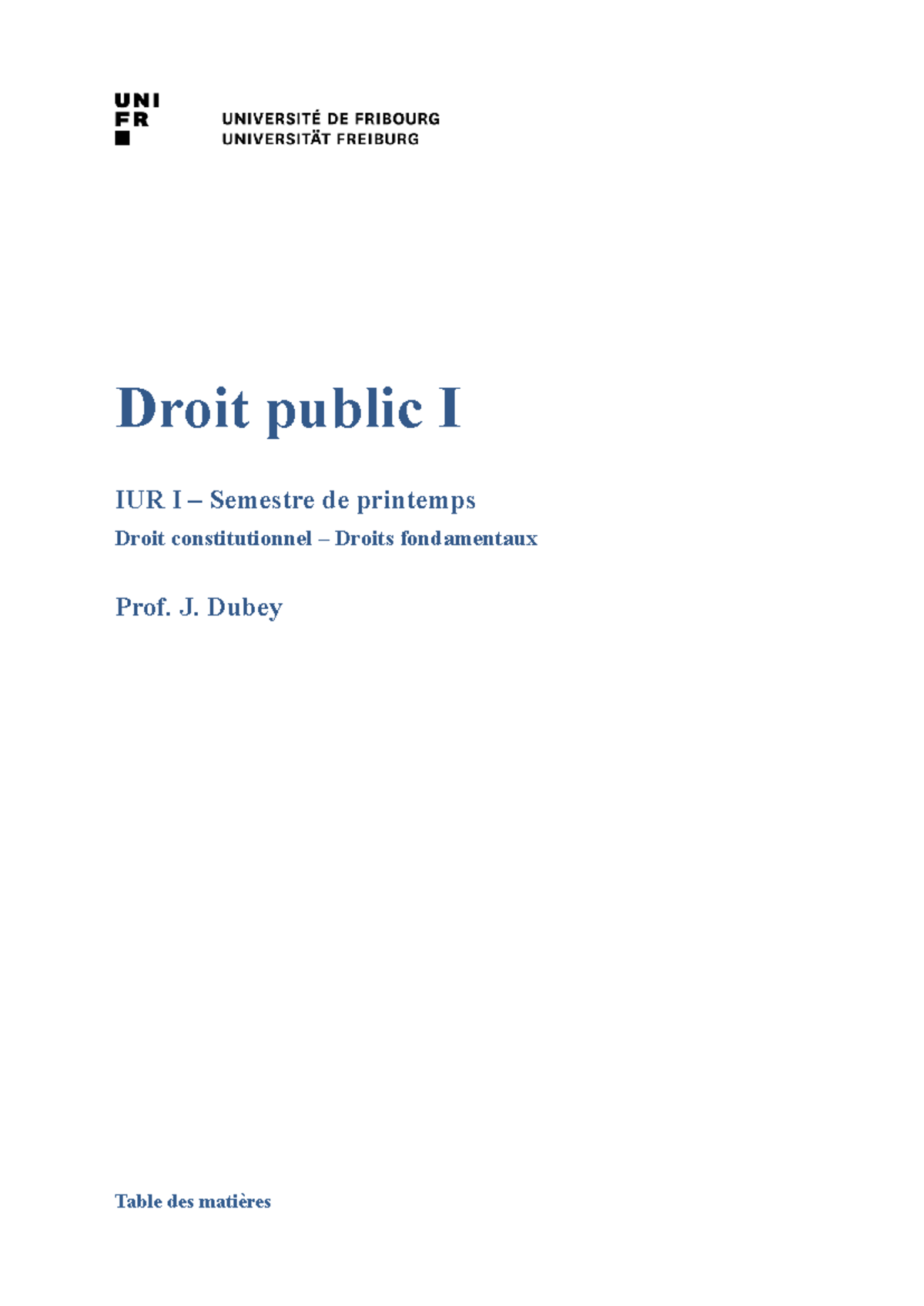 Droit public I - Droits fondamentaux - Prof. J. Dubey - Studocu