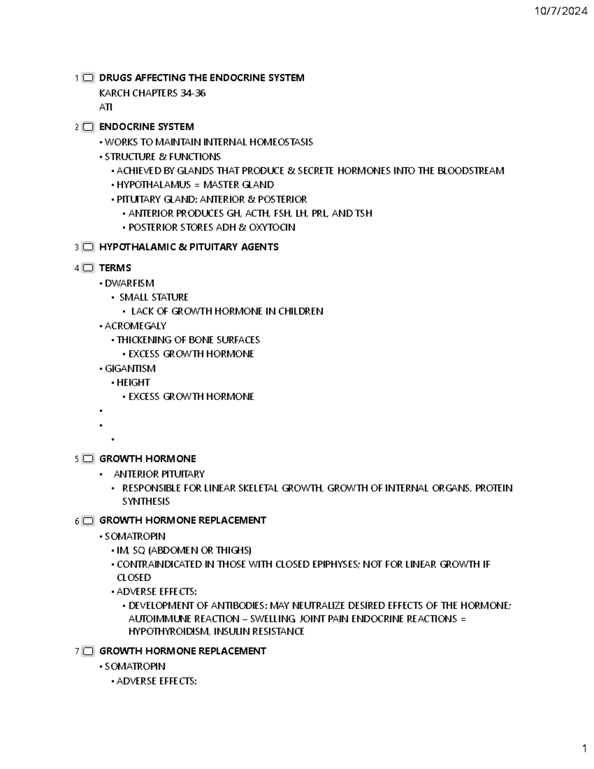 Endocrine System Overview: Karch Ch. 34-36 ATI Notes (Fa24) - Studocu