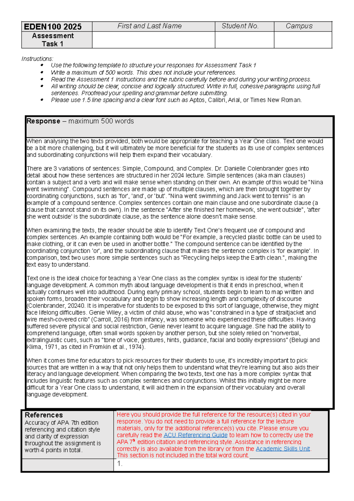 EDEN100 2025 Assessment Task 1 Structure & Guidelines Template - Studocu