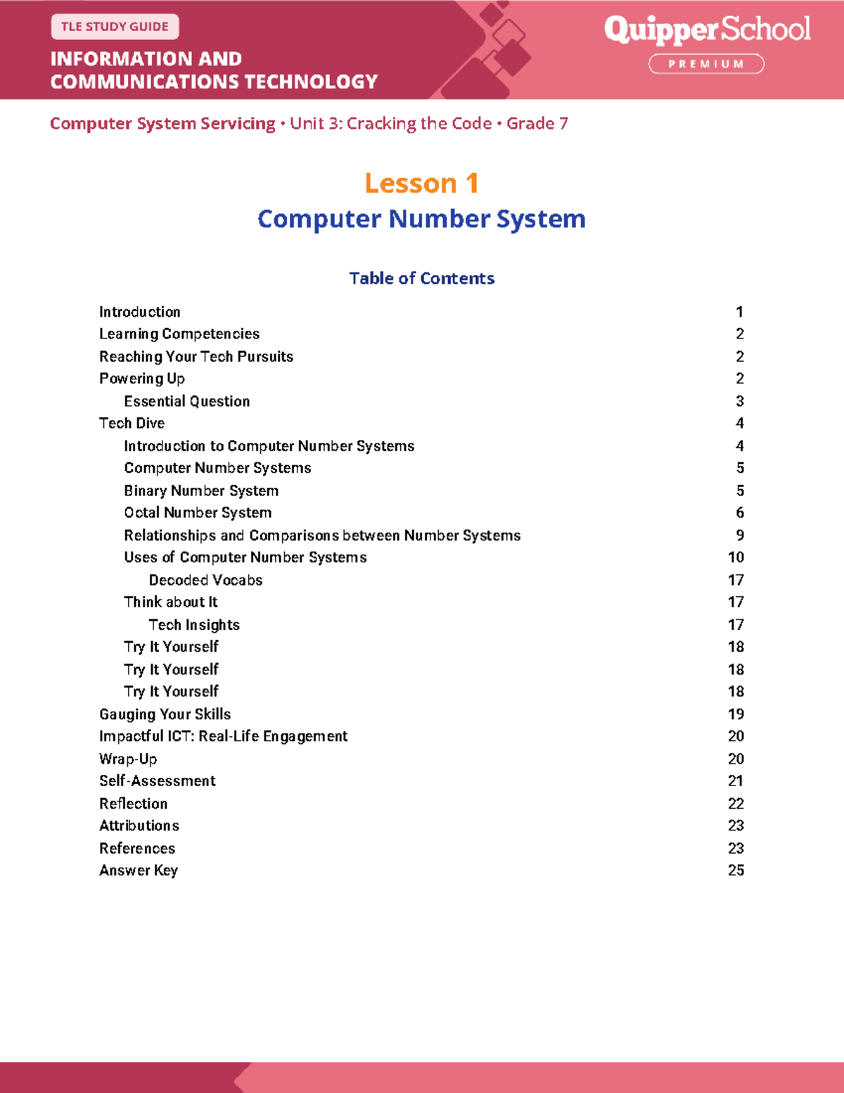 Computer System Servicing Unit 3: Grade 7 Lesson 1 on Number Systems ...