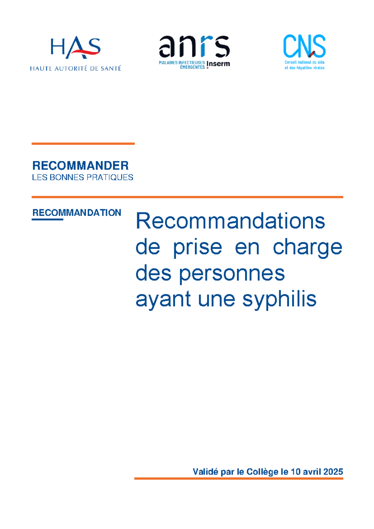 HAS Recommandations de Prise en Charge des Patients avec Syphilis ...