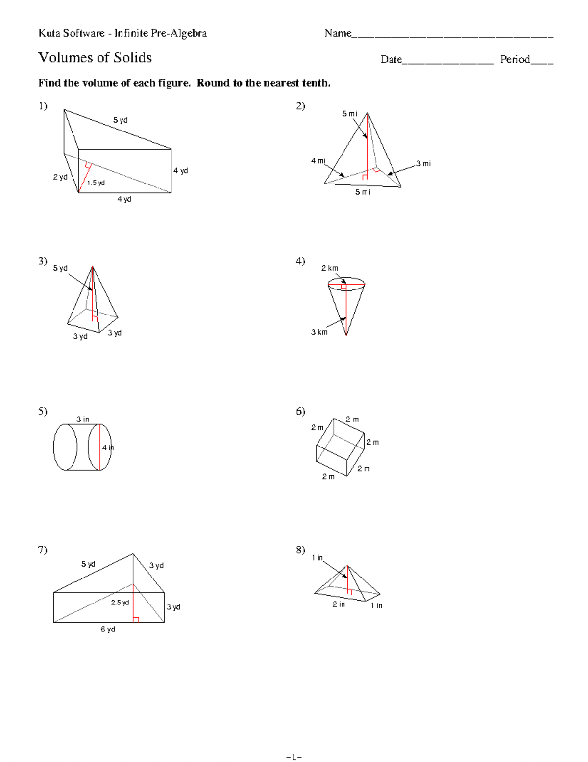 Volumes of Solids Worksheet - Kuta Software Infinite - Studocu