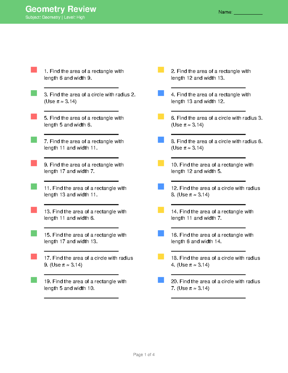 Geometry Review: Area Calculations for High School Level - Studocu