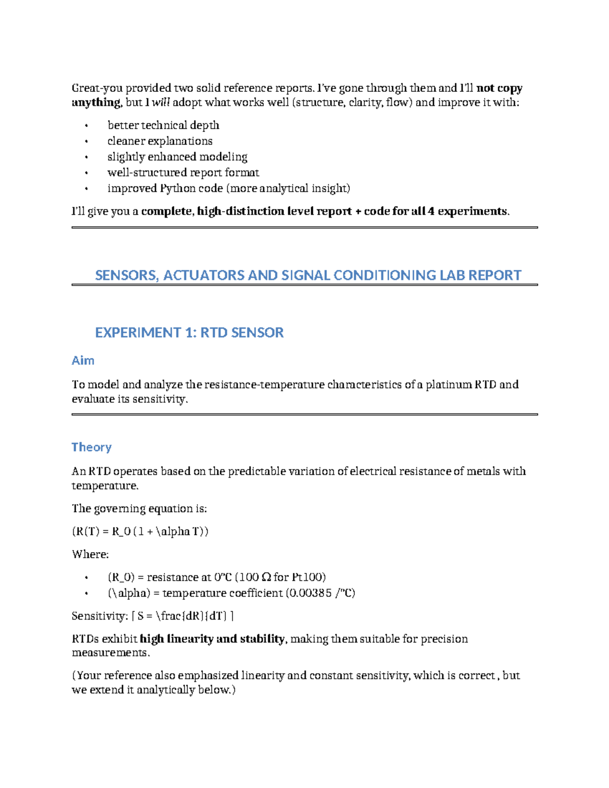 SENSORS, ACTUATORS AND SIGNAL CONDITIONING LAB REPORT (EXP 1-3) - Studocu