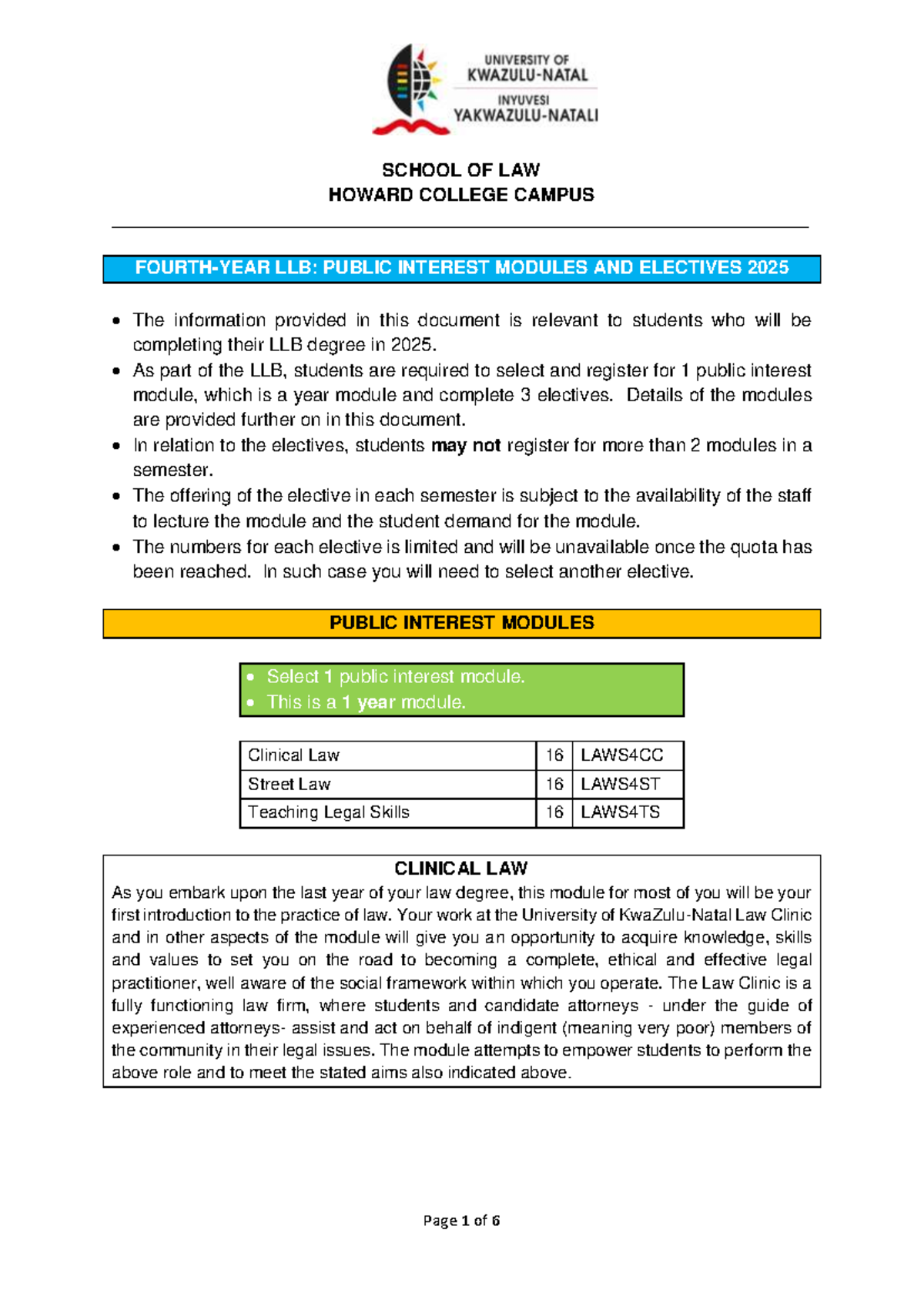 LLB 4th Year Public Interest Modules and Electives Overview 2025 (002 ...