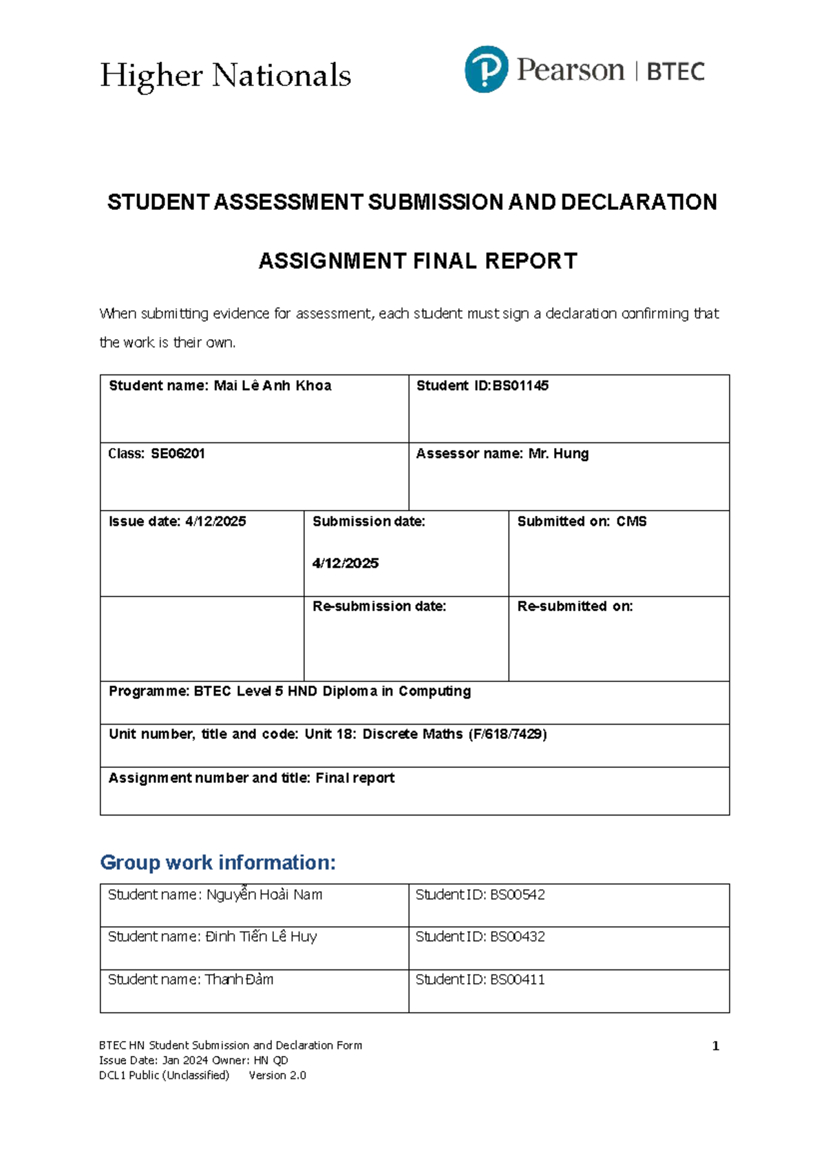 BTEC HND Computing Unit 18: Discrete Maths Final Report Submission ...