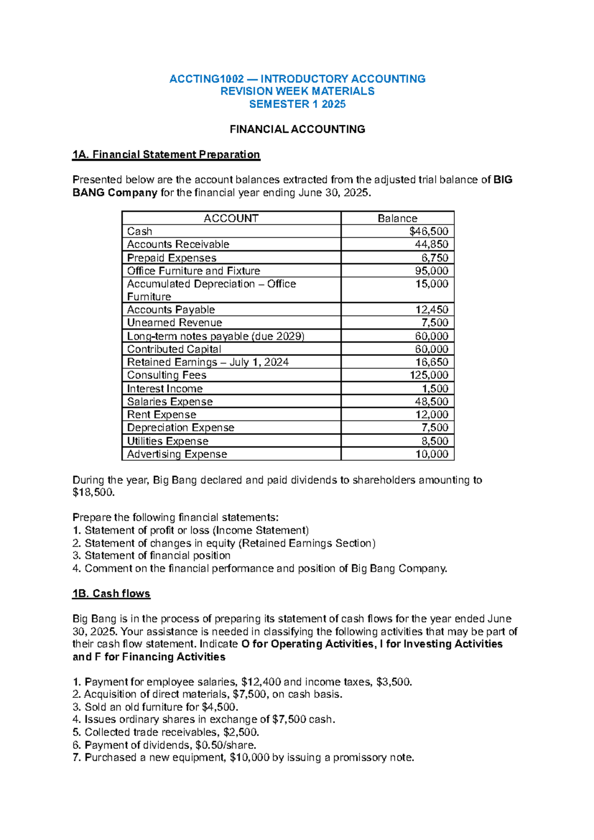 ACCTING1002 Financial Accounting 1A Revision Materials for Semester 1 ...