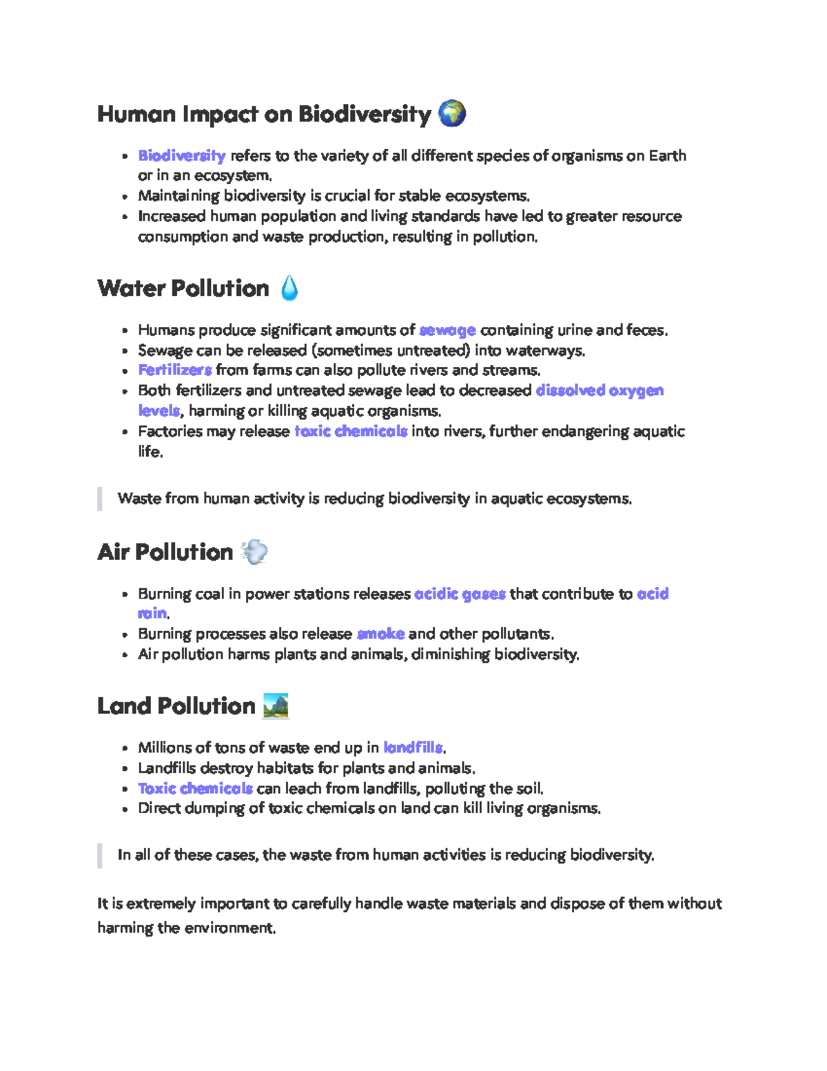 GCSE Biology Revision: Human Impact on Biodiversity and Waste ...