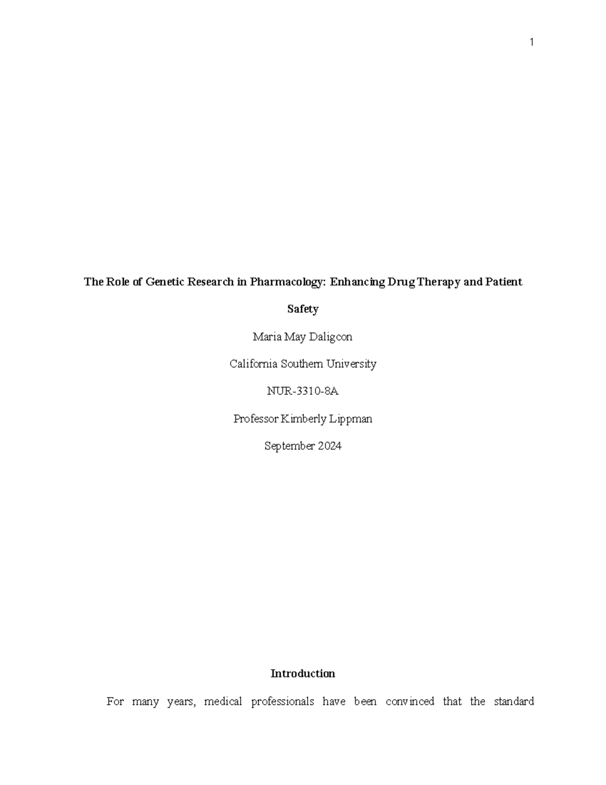 Activity 2 - The Role of Genetic Research in Pharmacology: Enhancing ...