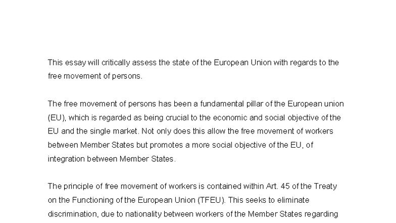 Critical Assessment of Free Movement in EU Law (TMA02 W330) - Studocu