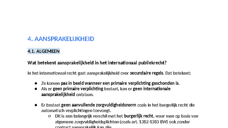 4. AANSPRAKELIJKHEID IN INTERNATIONAAL RECHT: ARSIWA EN DARIO OVERZICHT - Studocu