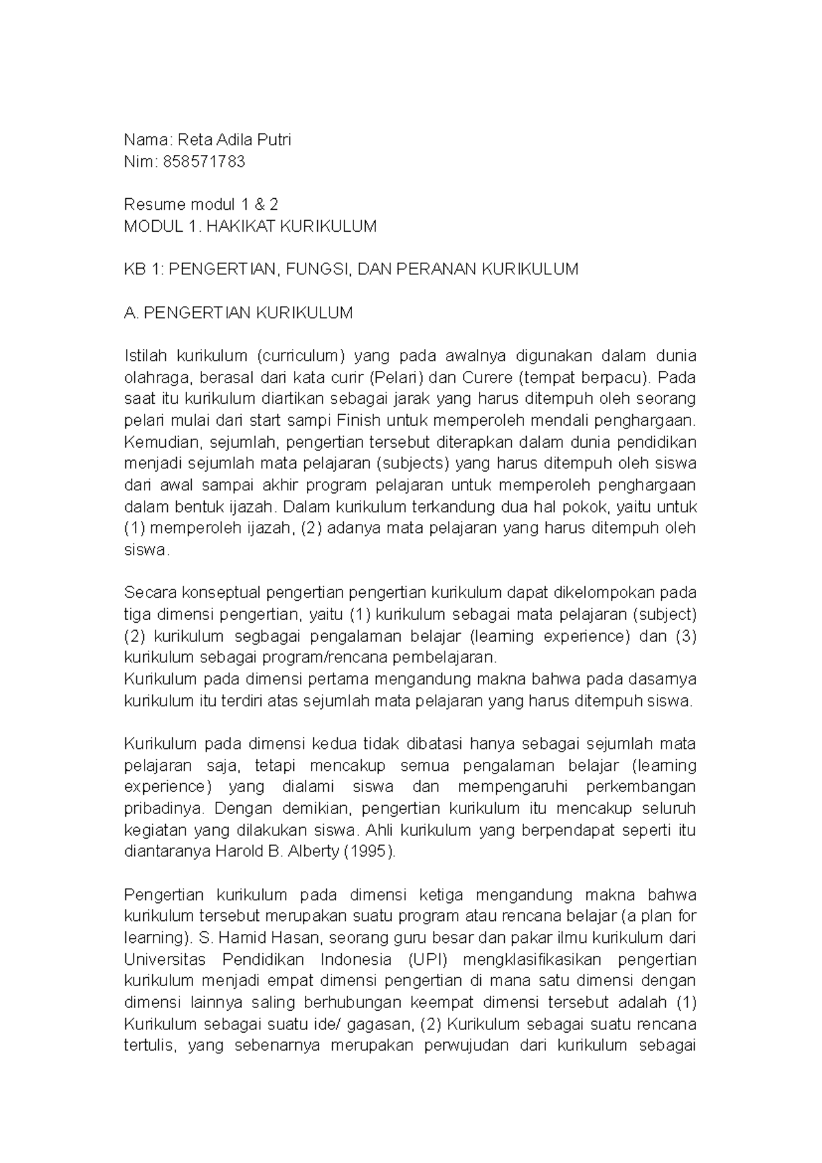 Resume Modul 1 & 3: Hakikat dan Pengembangan Kurikulum - Studocu