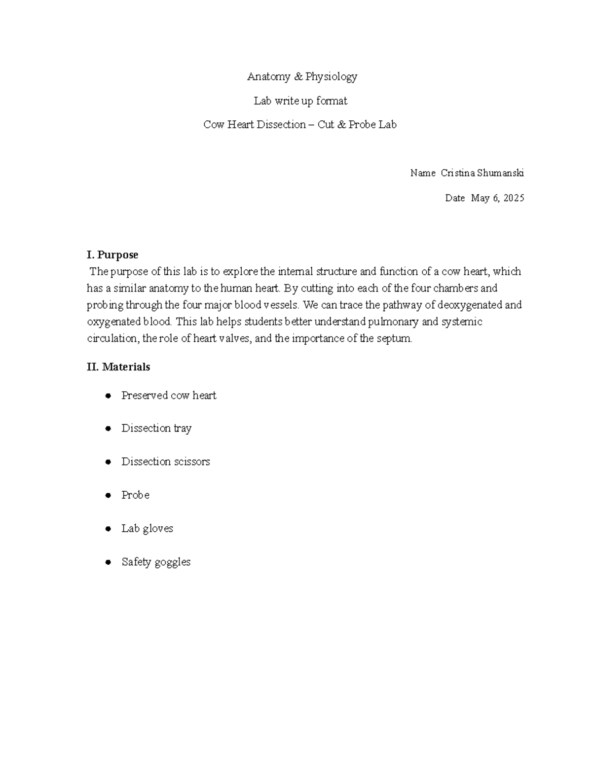 Cow Heart Dissection Lab Report: Anatomy & Physiology Insights - Studocu