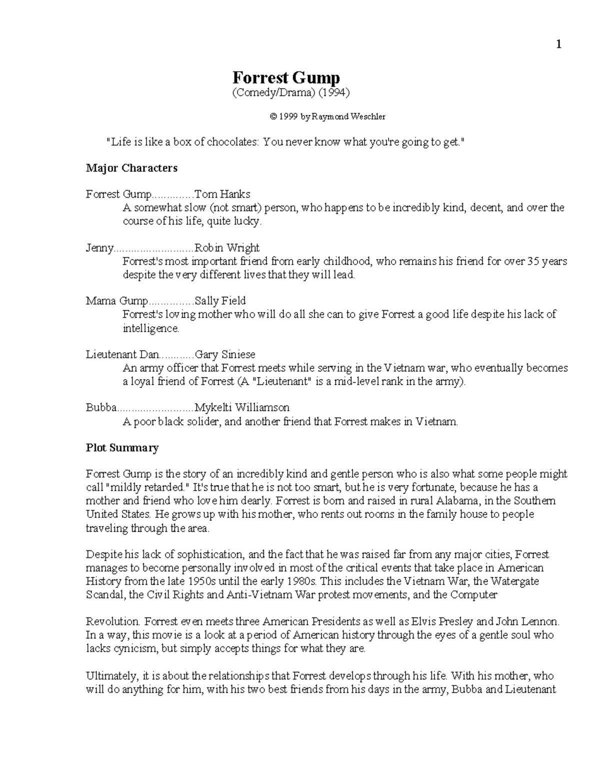 Forrest Gump (1994) - Character Analysis and Historical Context - Studocu