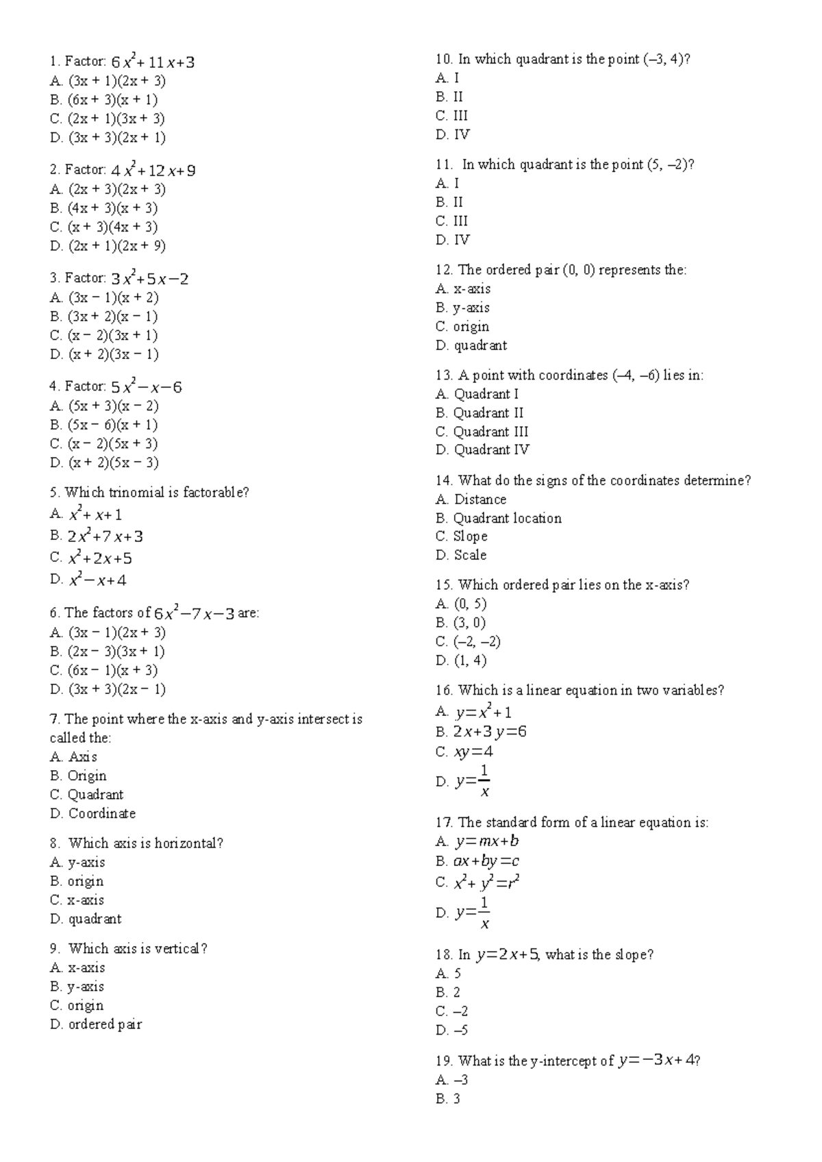 Intermediate Algebra - Practice Exam Questions and Solutions - Studocu