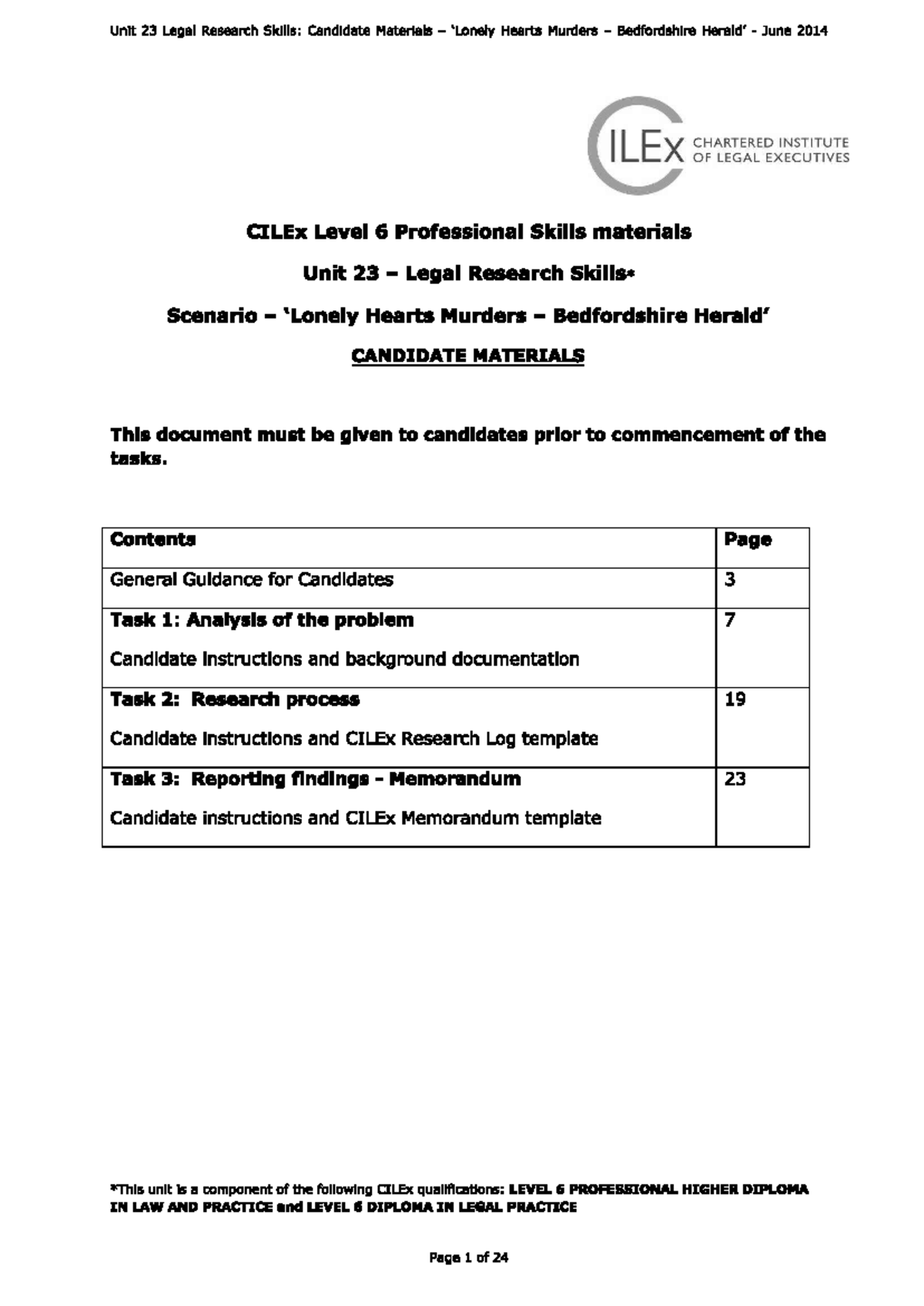 CILEx Level 6 Unit 23 Legal Research Skills: Candidate Materials ...