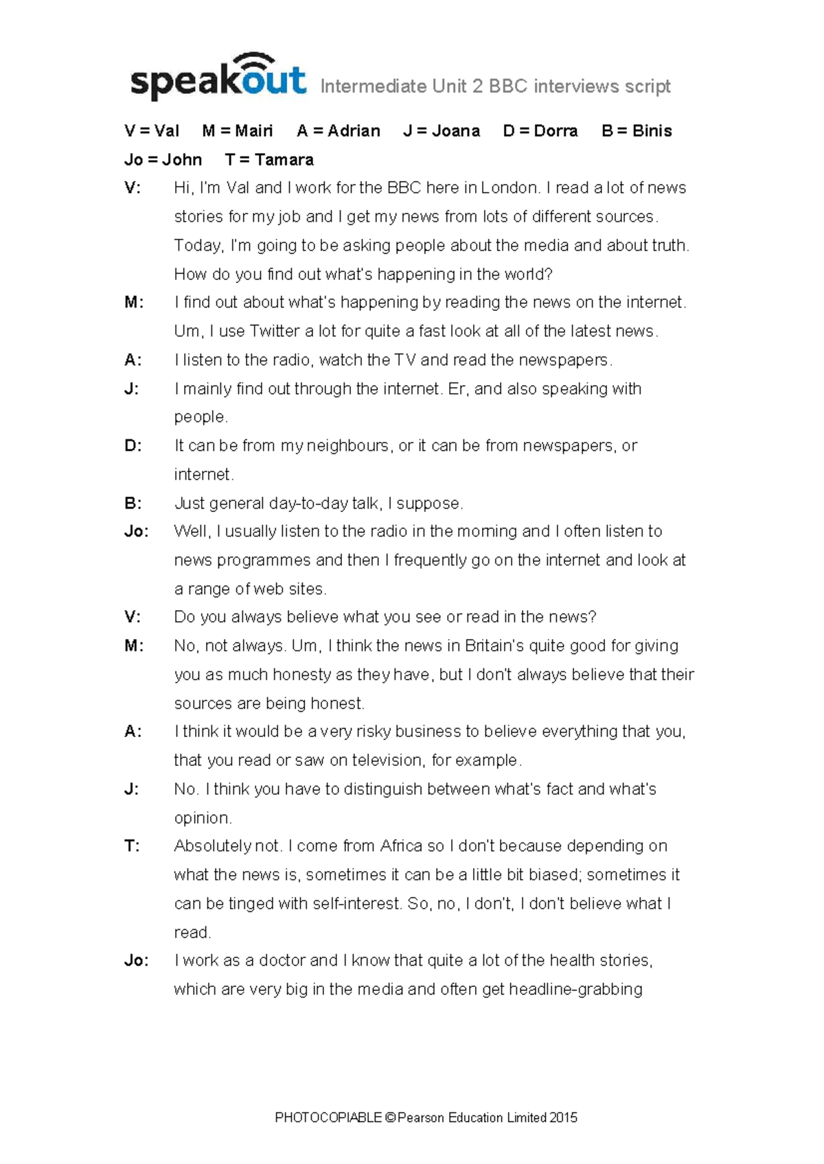 Intermediate Unit 2 BBC Interviews Script Analysis - Studocu