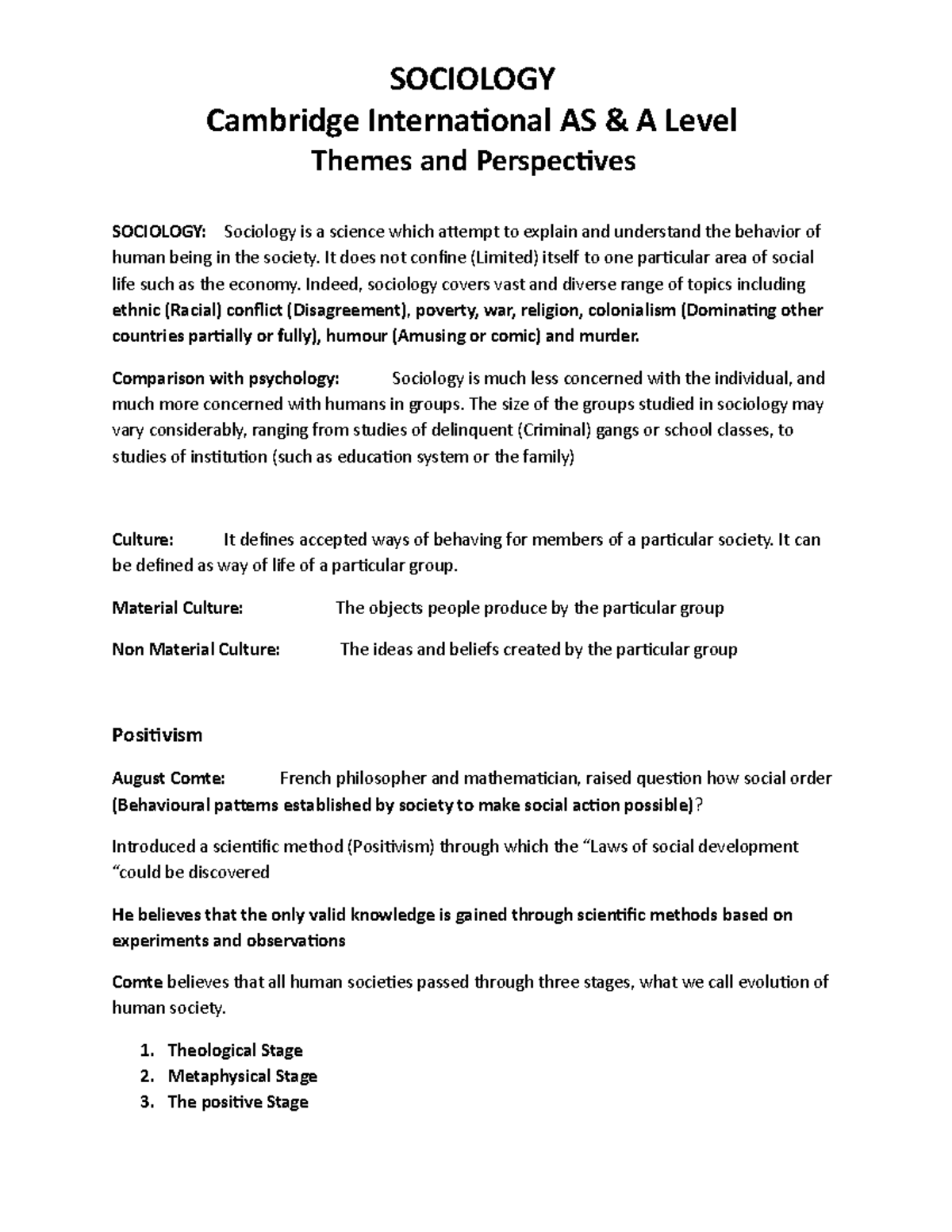 Sociology A level Notes By Asim Naveed - Cambridge International AS & A ...