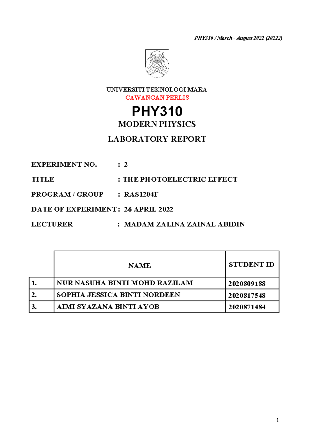 PHY310 Lab Report: Experiment 2 on the Photoelectric Effect - Studocu