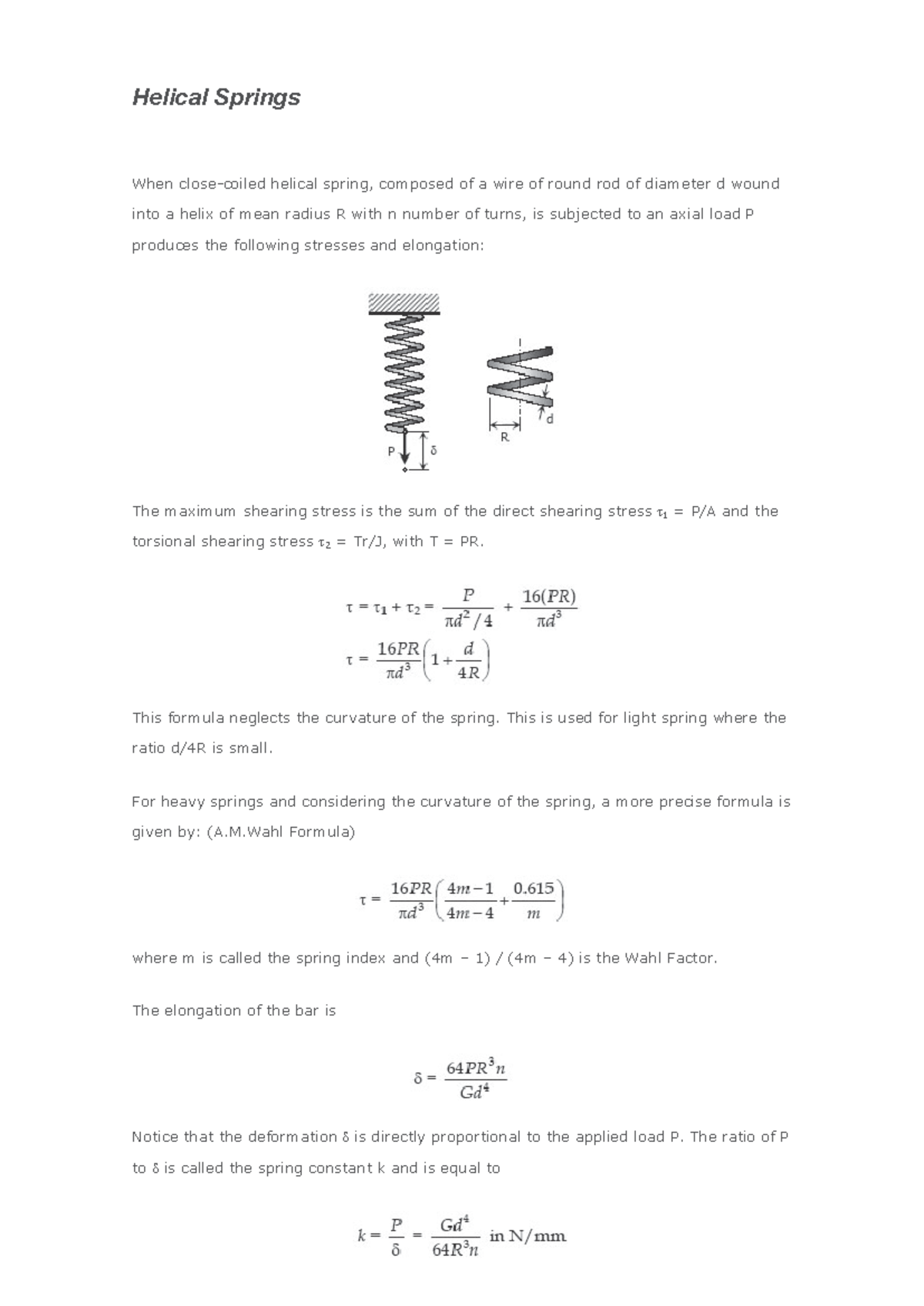 Helical spring - Helical Springs When close-coiled helical spring ...