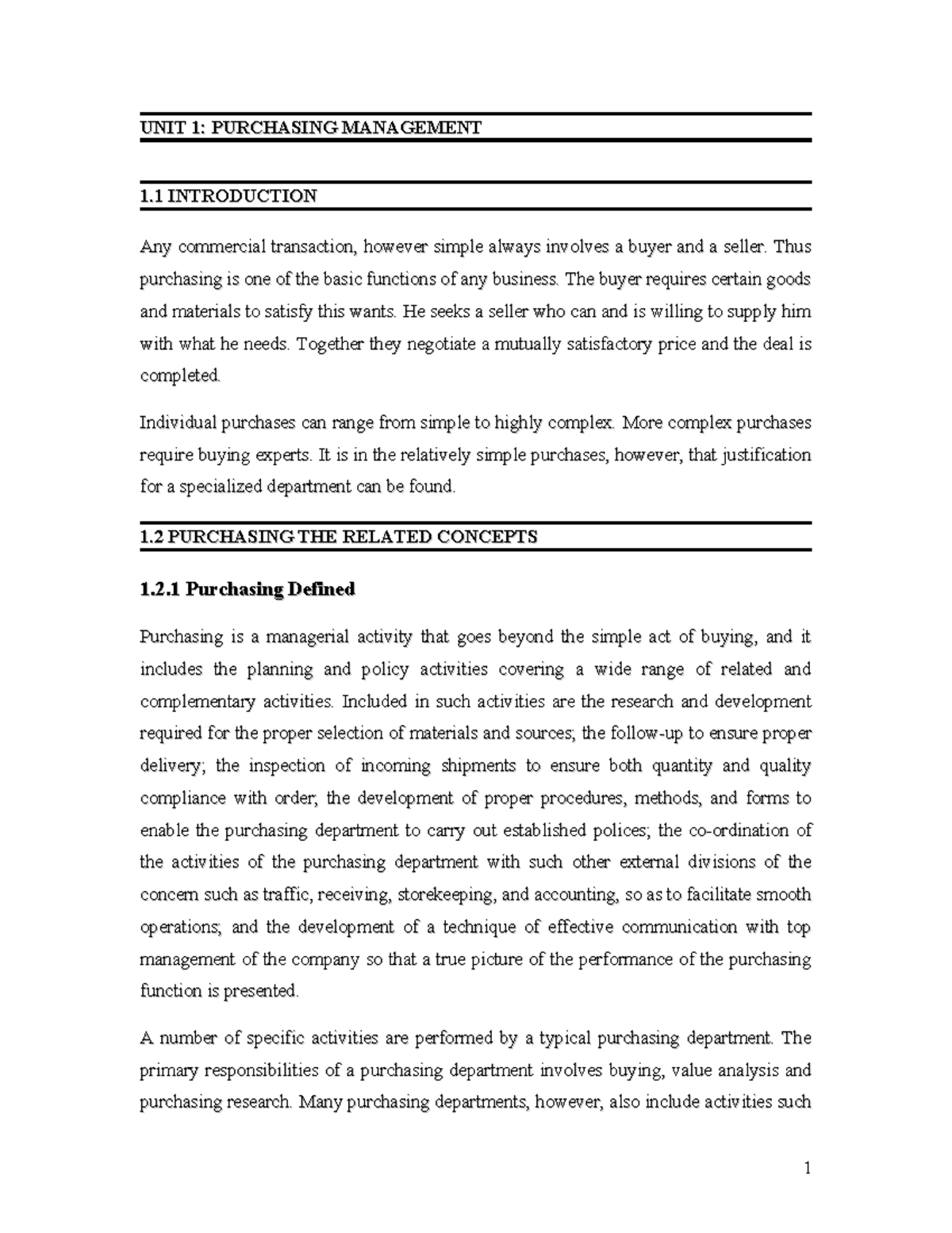 Purchasing Management Unit 1: Overview and Key Concepts - Studocu