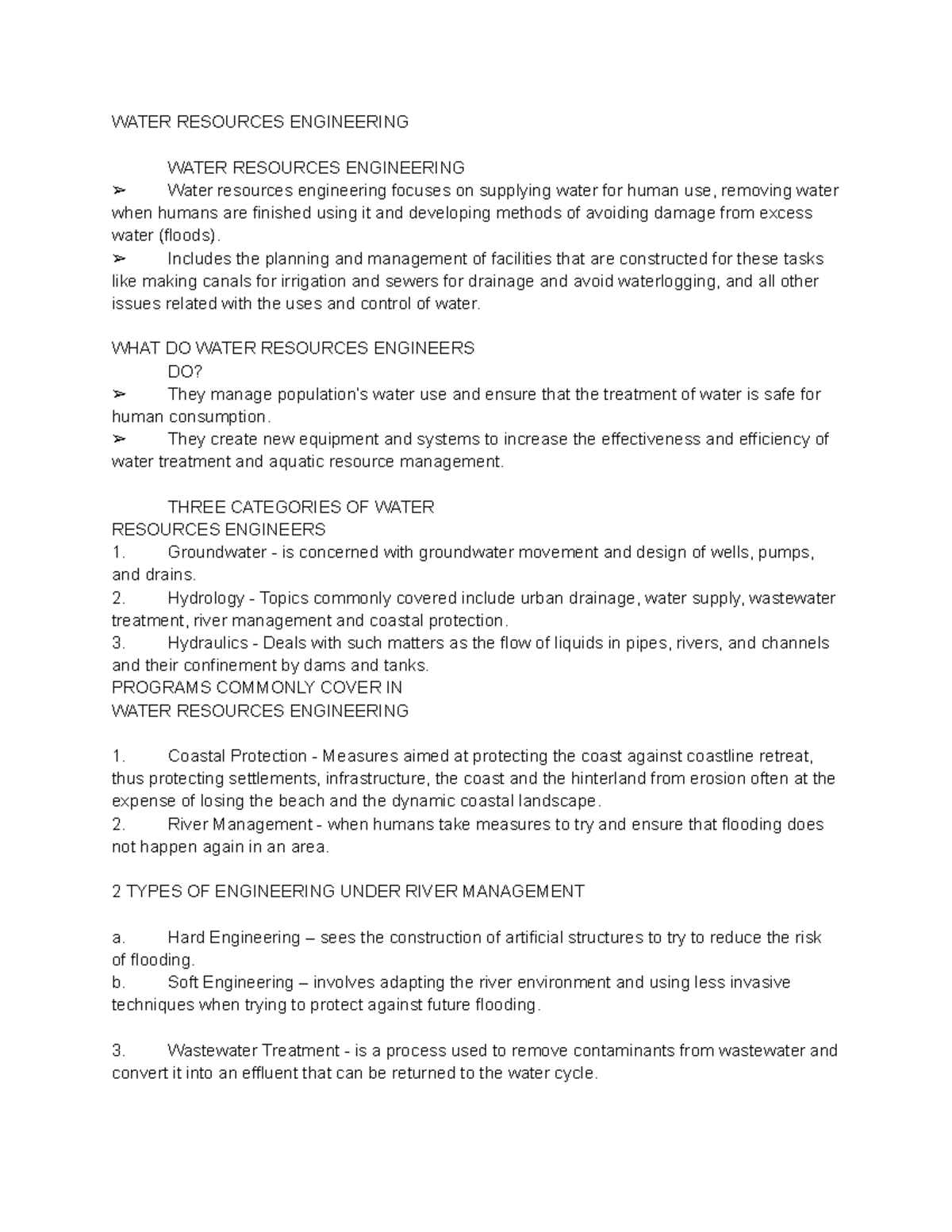 Water Resources Engineering Overview: Concepts and Applications - Studocu