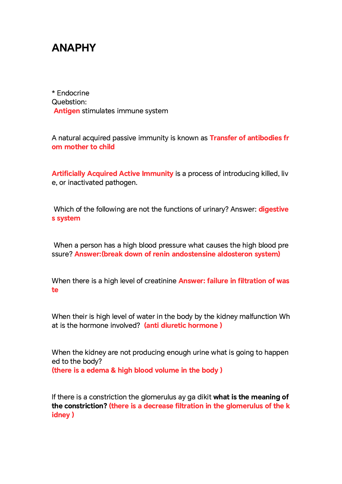 ANAPHY Final Exam Review: Endocrine, Urinary, and Respiratory Systems ...