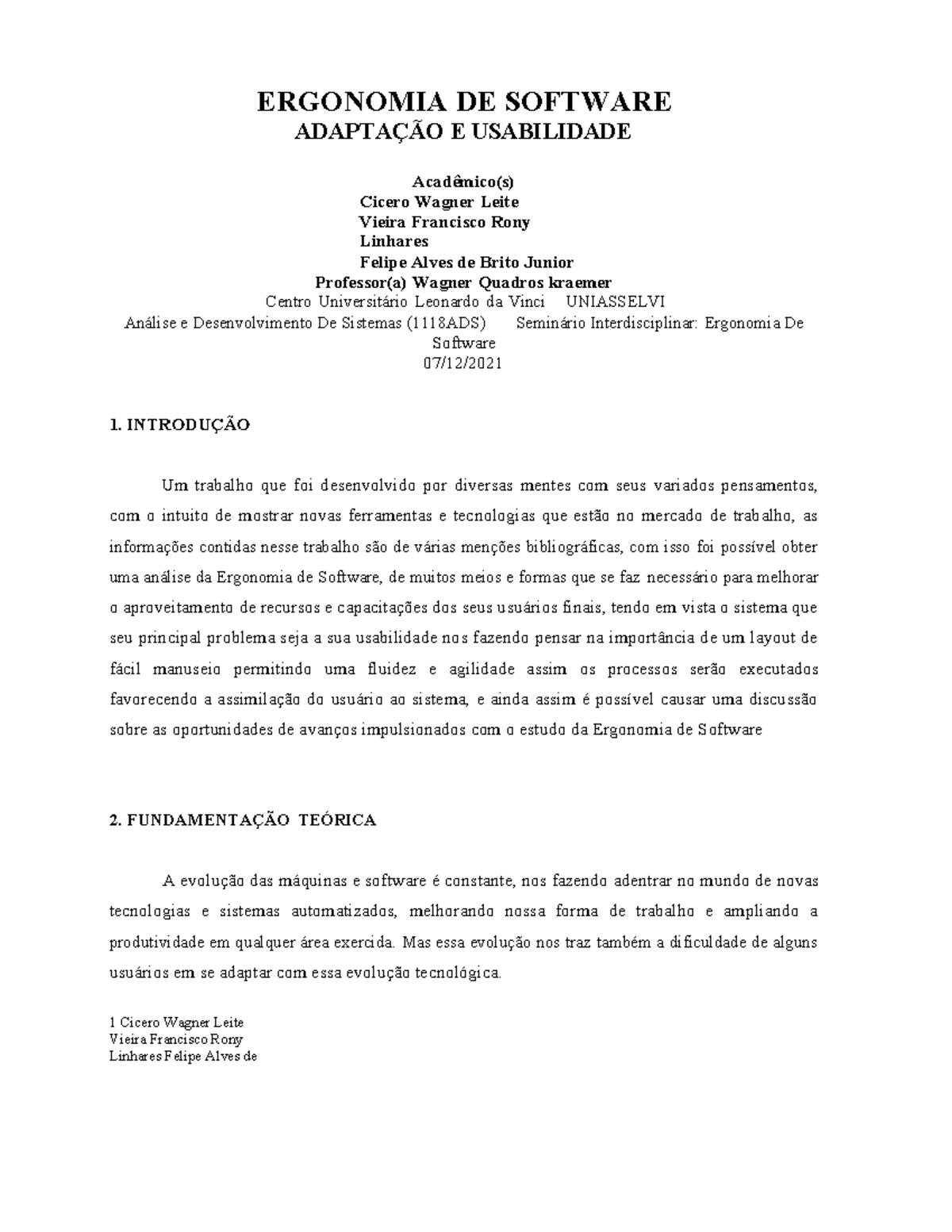 Seminário Interdisciplinar: Ergonomia de Software - Análise e Usabilidade - Studocu