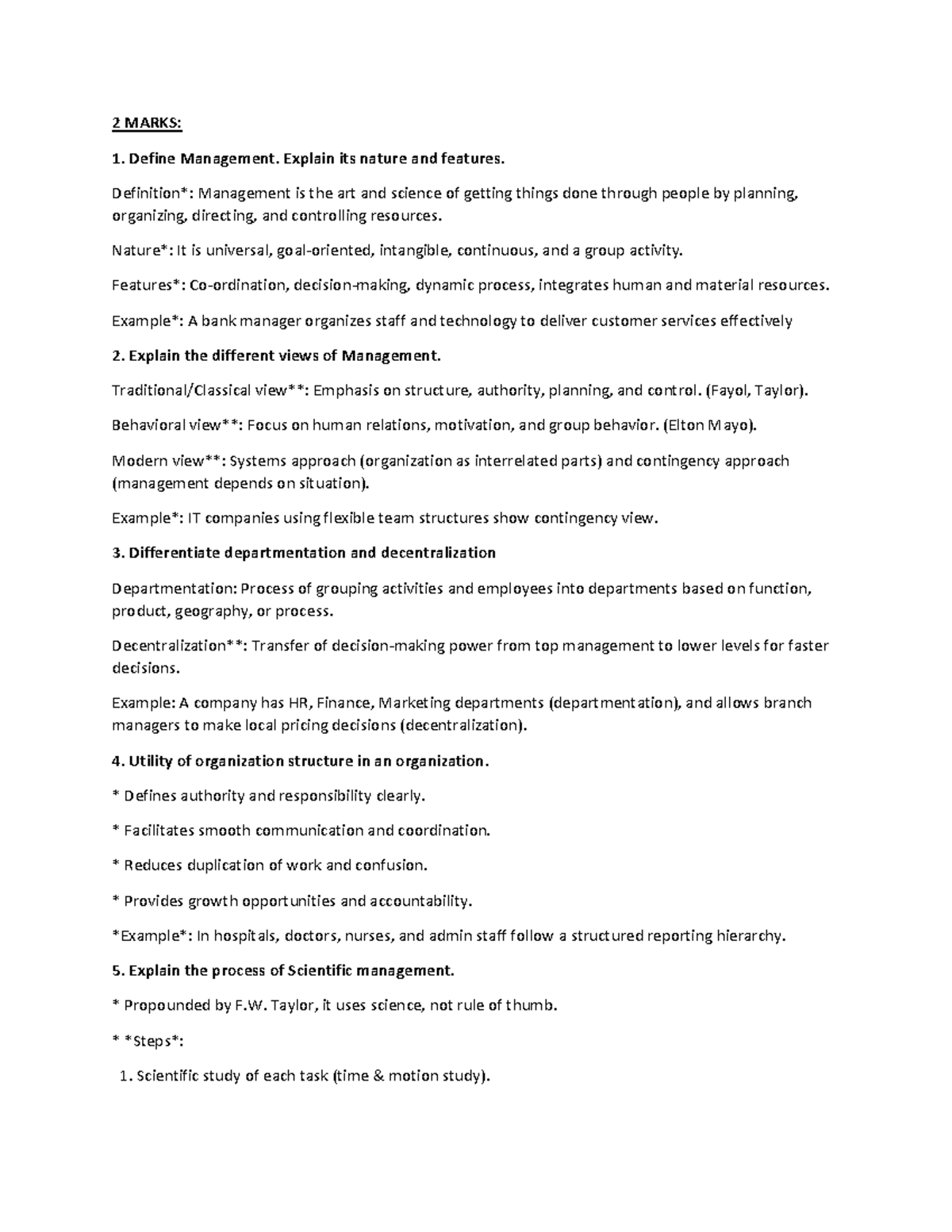 Management Science: Key Concepts and Principles (Course Code: MGT101 ...