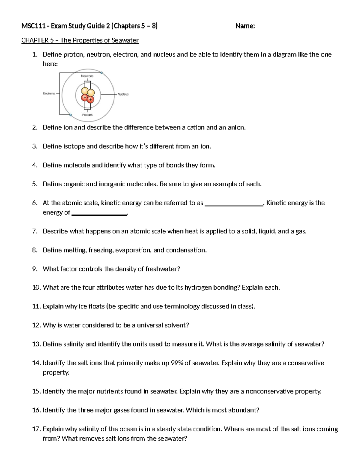 MSC111 - Exam Study Guide: Oceanography Chapters 5-8 - Studocu
