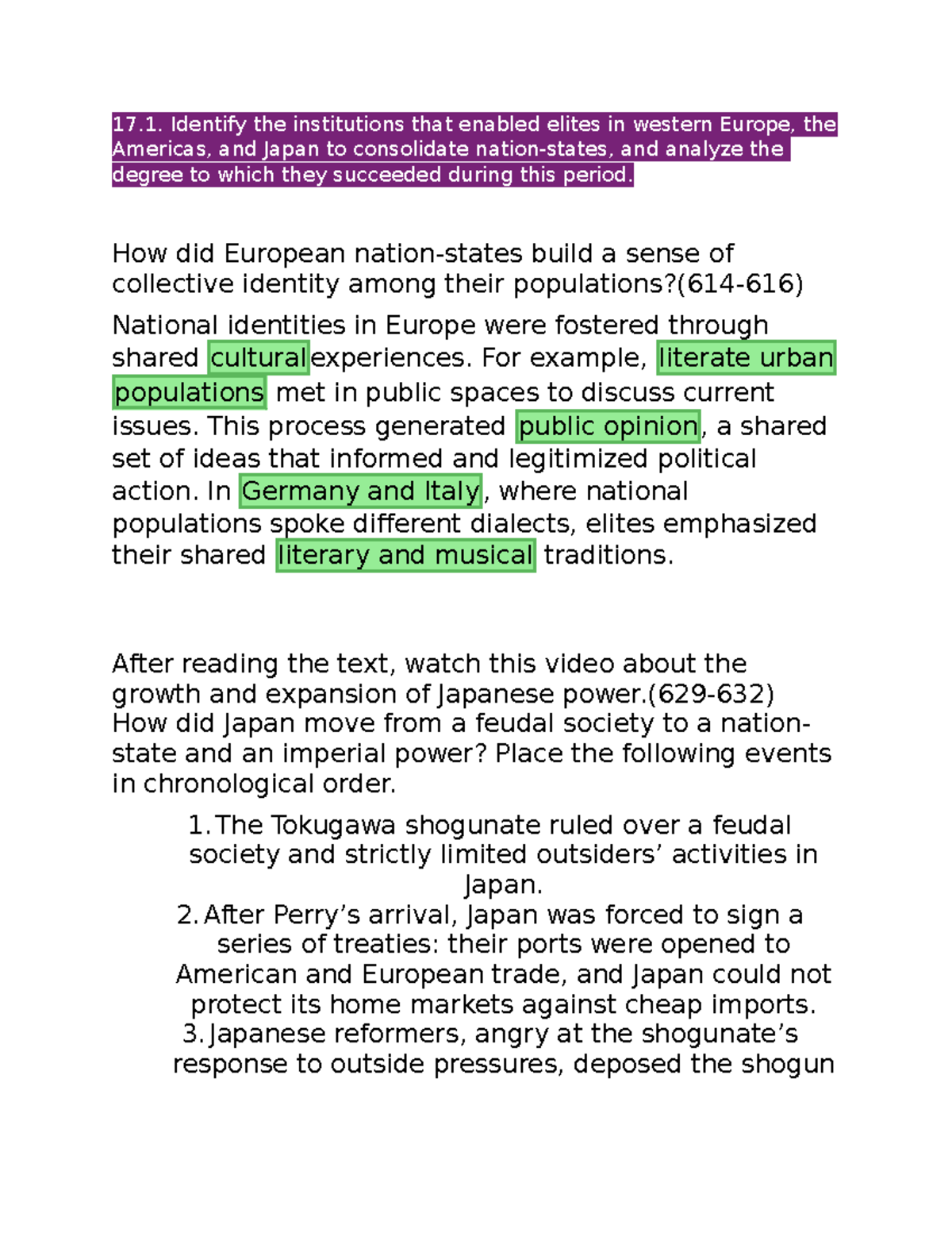 Quiz 8: Nationalism and Imperialism in Ch 17 - Study Notes - Studocu