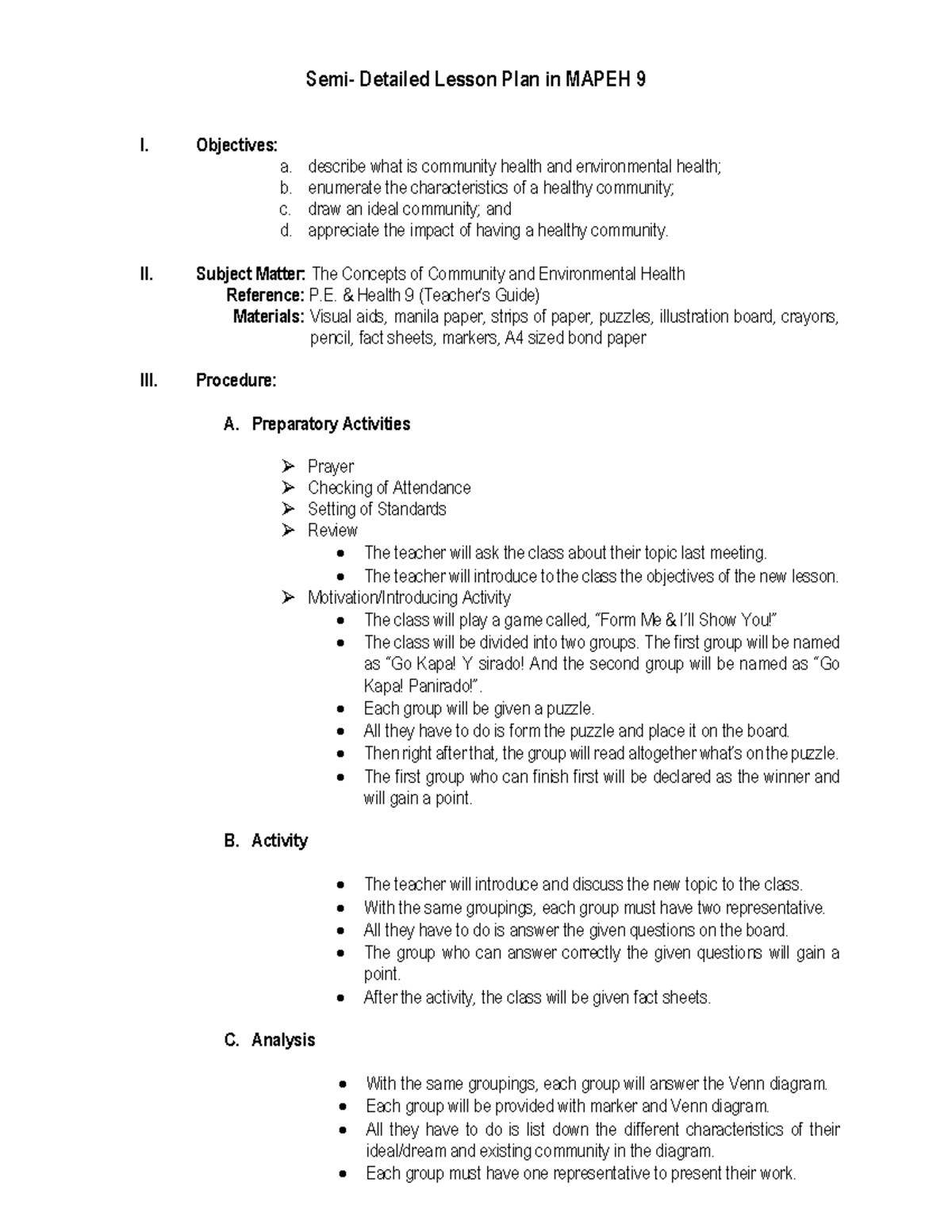 MAPEH 9: Semi-Detailed Lesson Plan on Community Health - Studocu