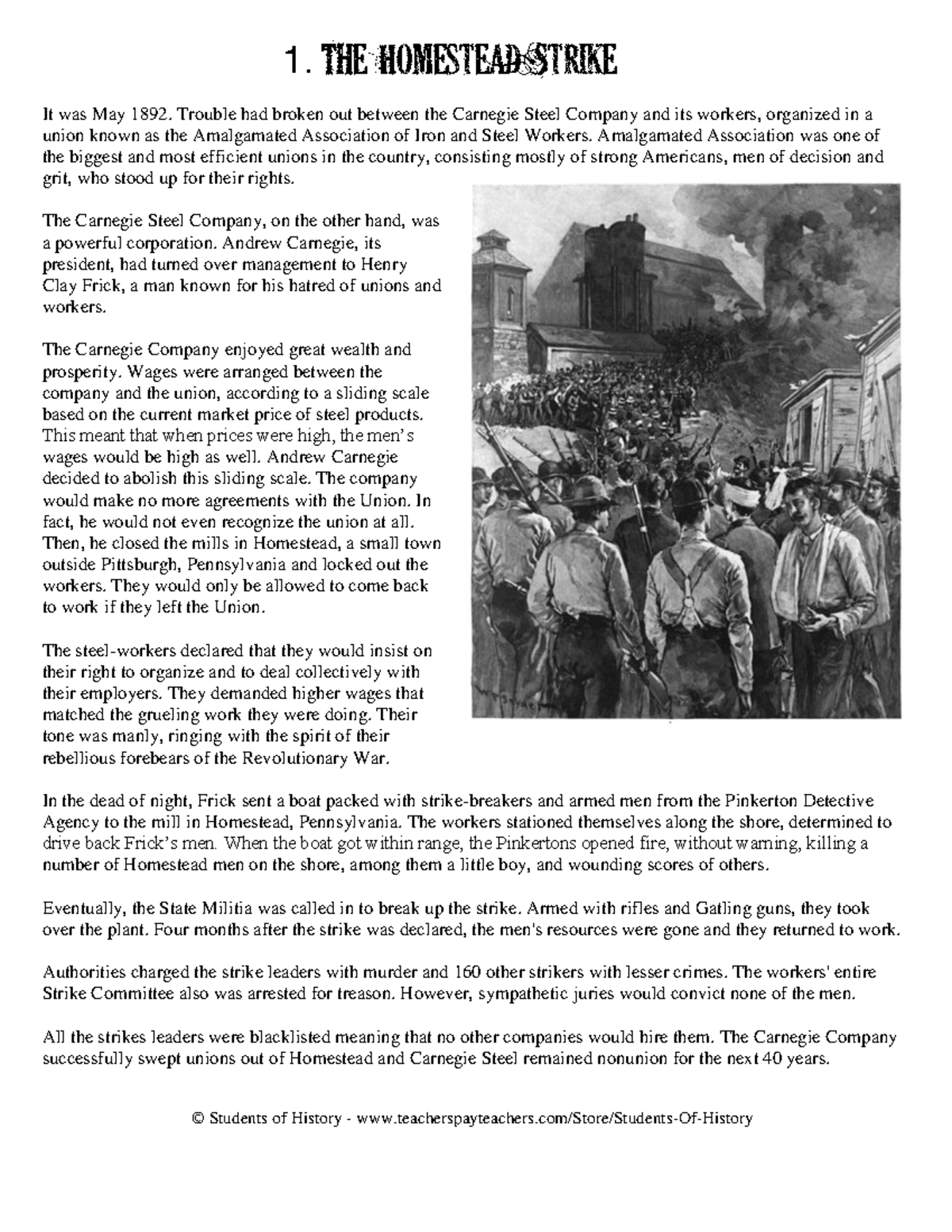 7 Major American Strikes - The Homestead Strike It was May 1892 ...