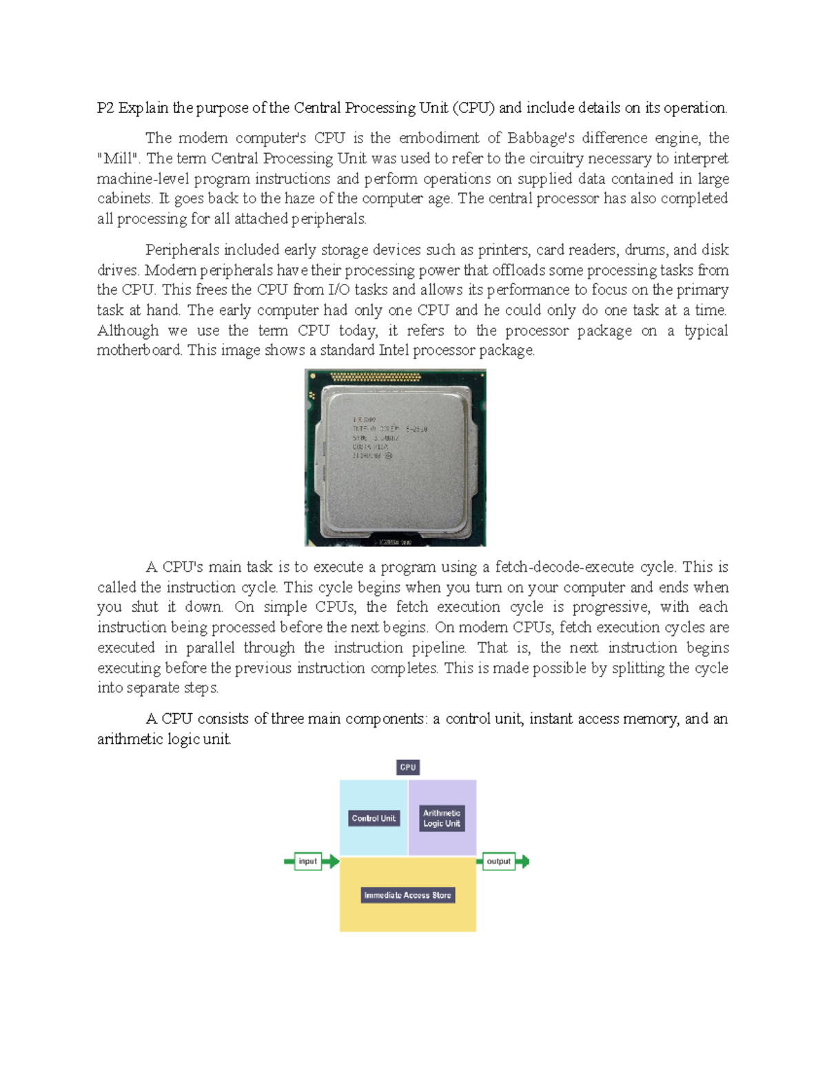 CPU (9 - To practise - P2 Explain the purpose of the Central Processing ...