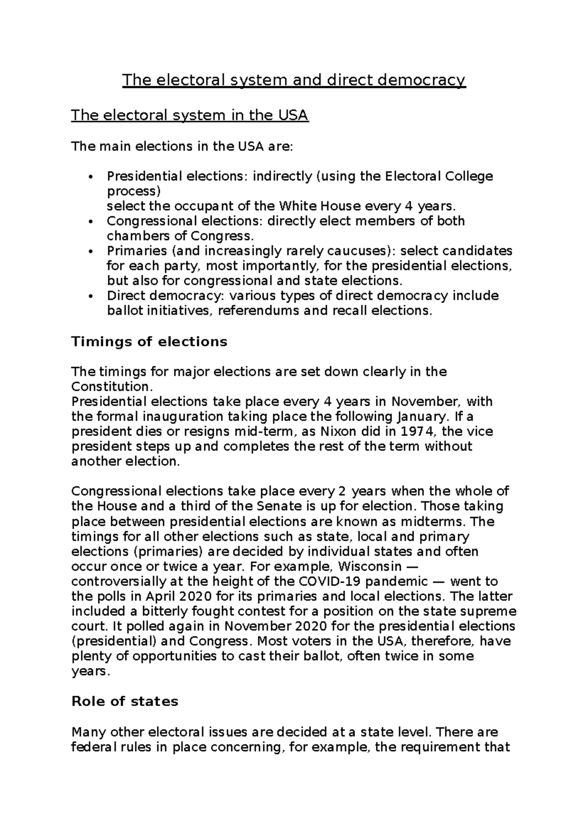 Gov Pol Notes: Elections in the USA - Electoral System & Direct ...