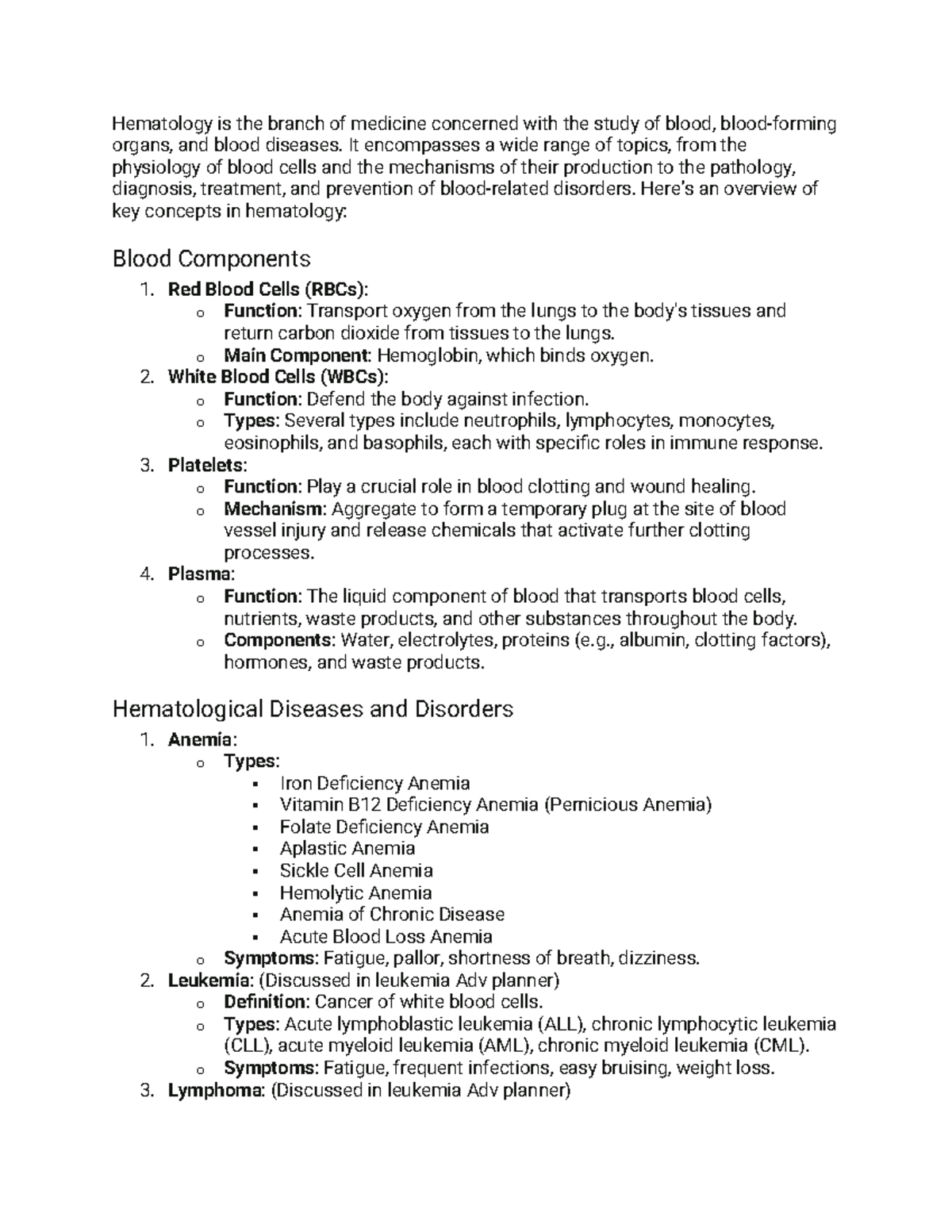 5315 Module 4: Comprehensive Overview of Hematology and Anemia - Studocu